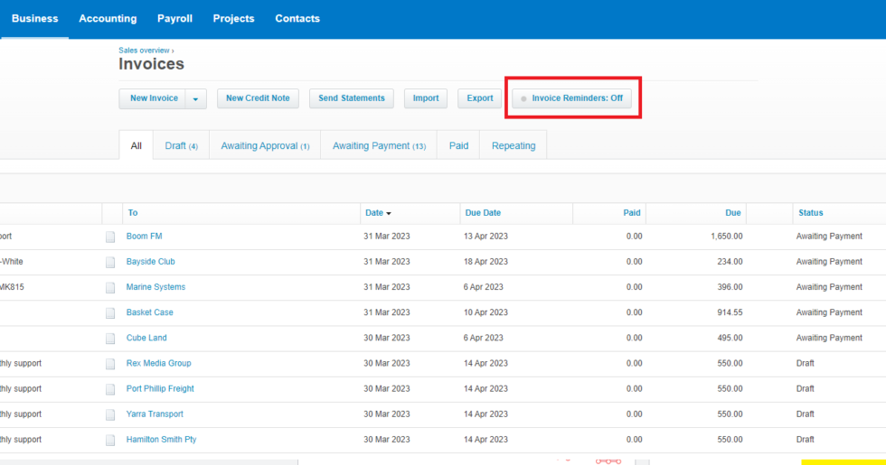 Xero Invoice Reminders - MKG Partners